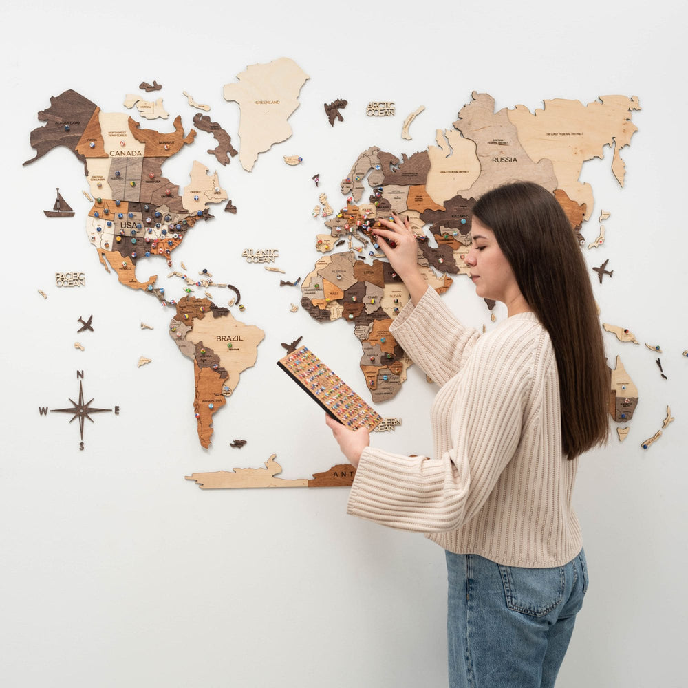 3D Holz Weltkarte Multicolor | Enjoy The Wood