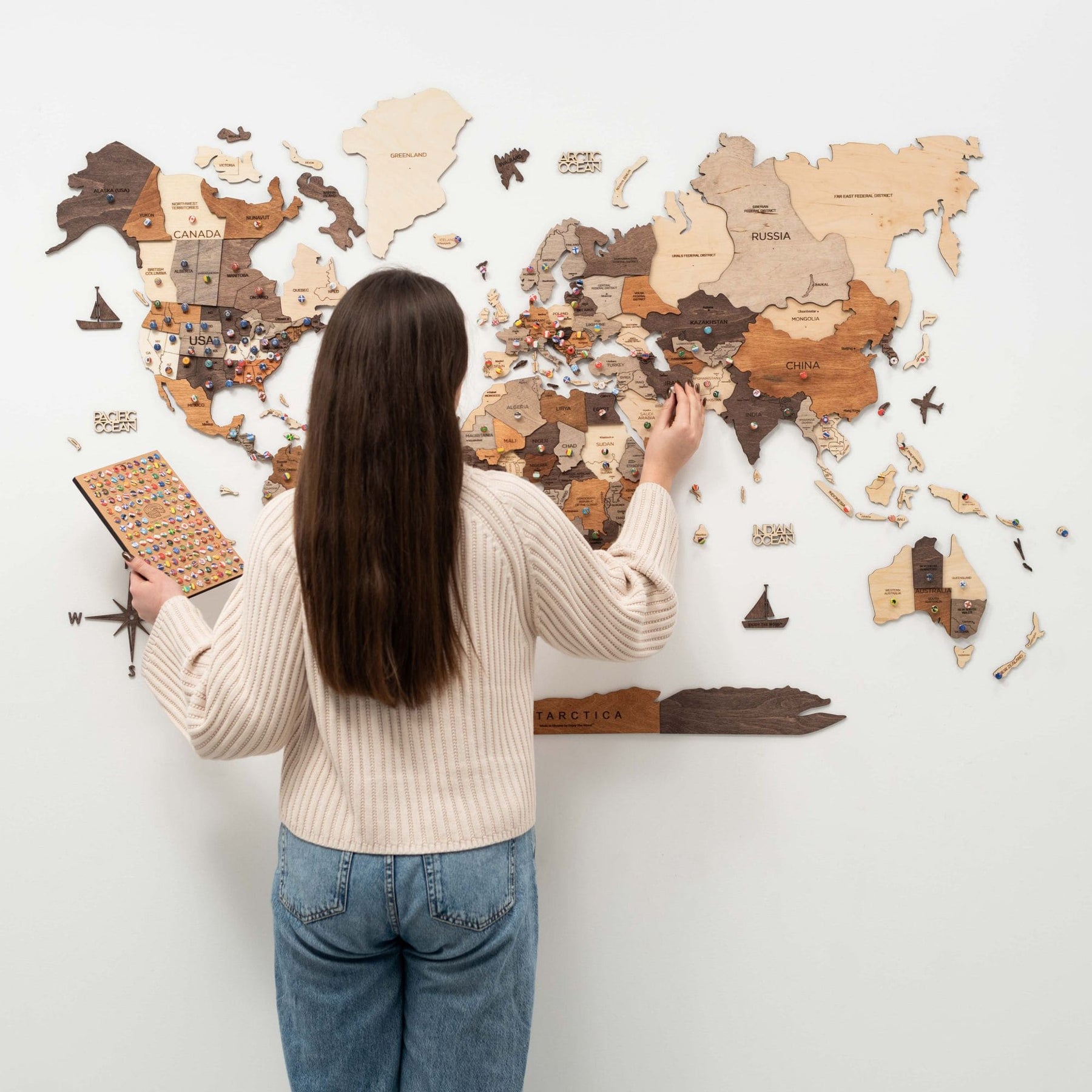 3D Holz Weltkarte Multicolor | Enjoy The Wood